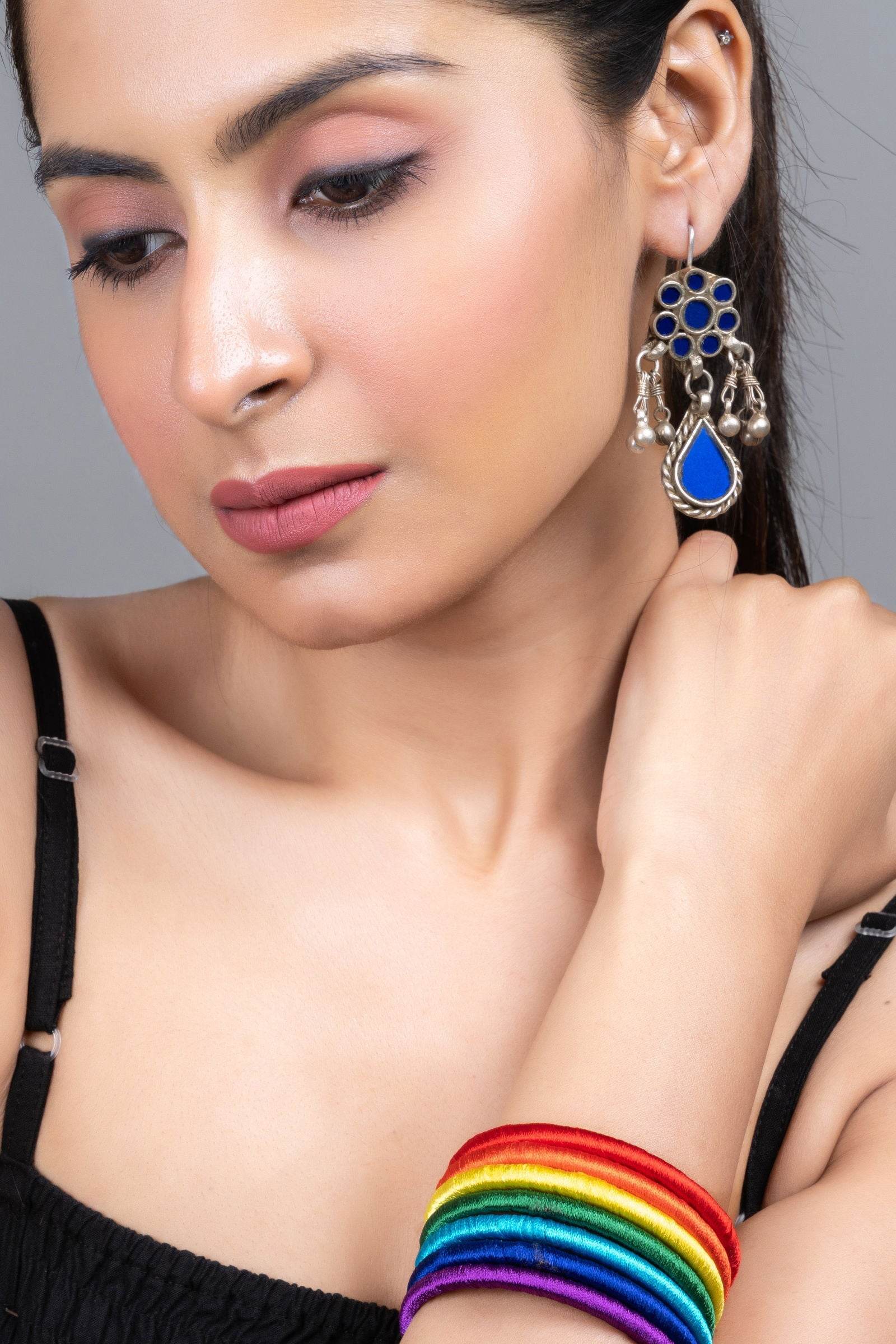 Handmade Set of 7 Colorful Silk Thread Rainbow Bangles - Unique ...